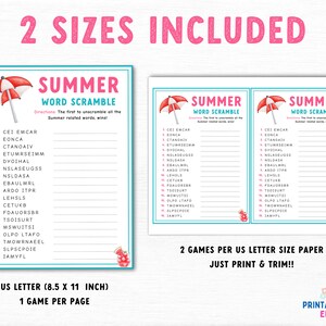 Summer Word Scramble Printable Game, Summertime Game, Printable Family ...