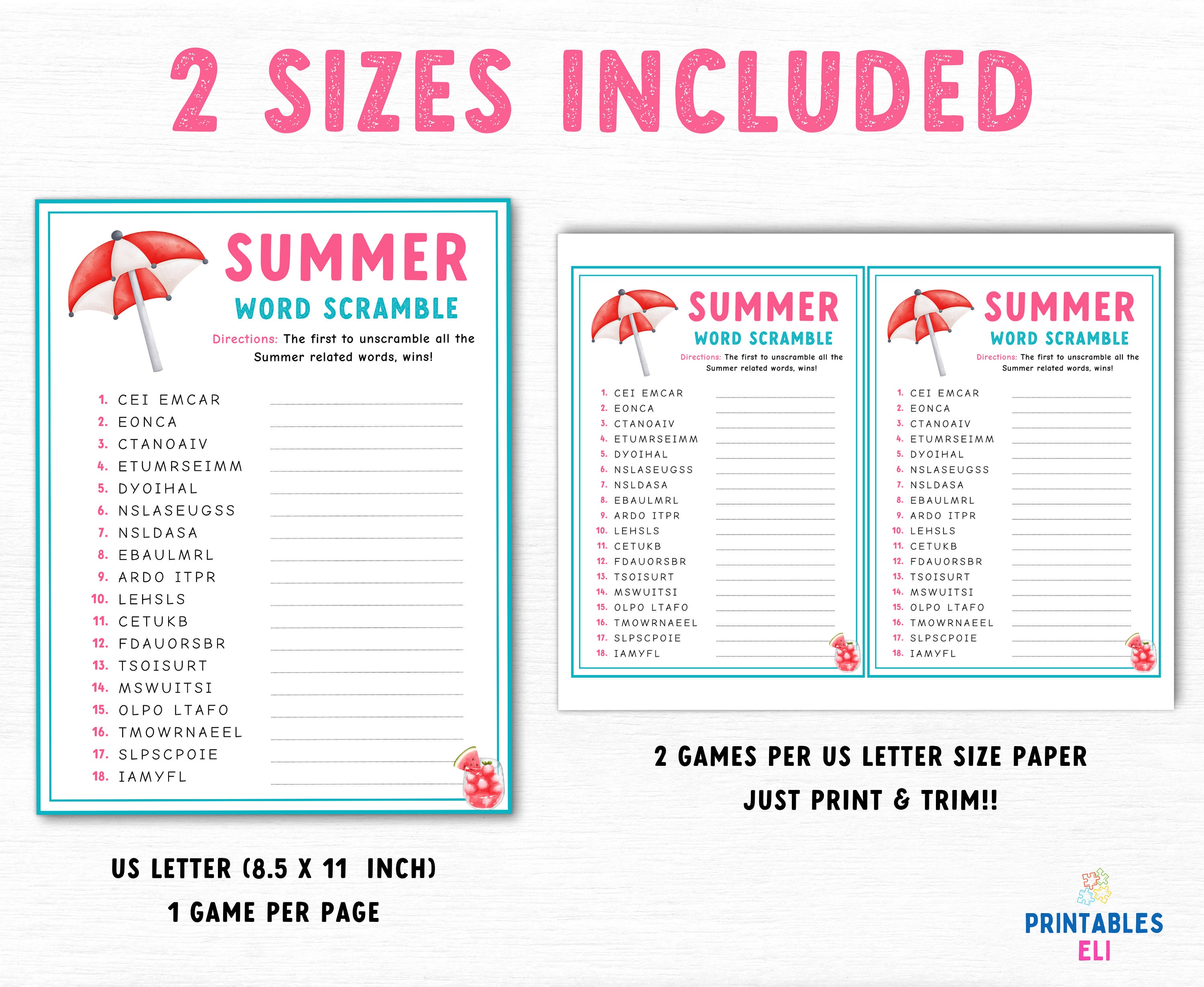 Summer Word Scramble Printable Game, Summertime Game, Printable Family ...