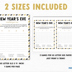 New Years Eve Scattergories Game, New Year Games Printable, New Years ...