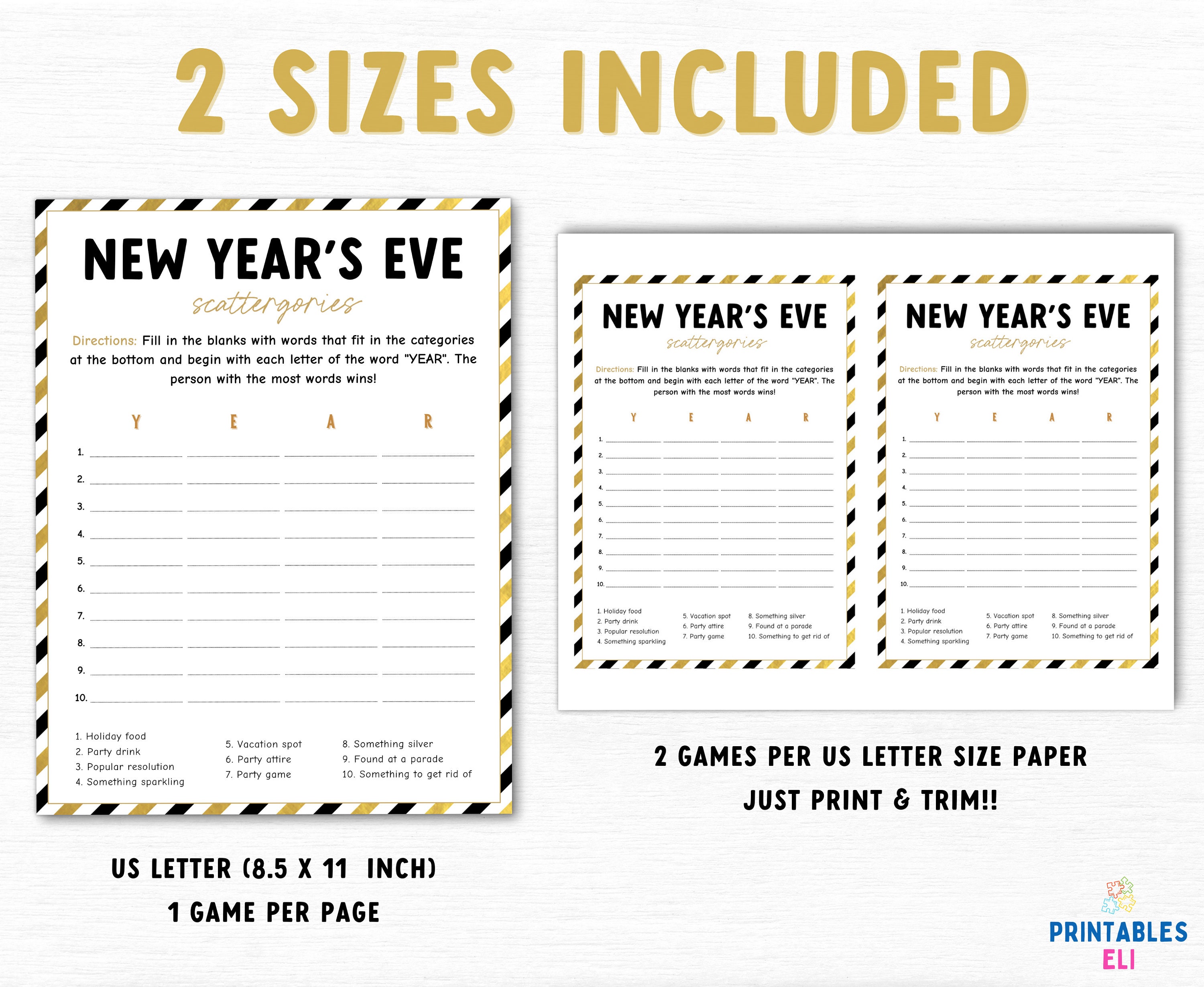 New Years Eve Scattergories Game, New Year Games Printable, New Years ...