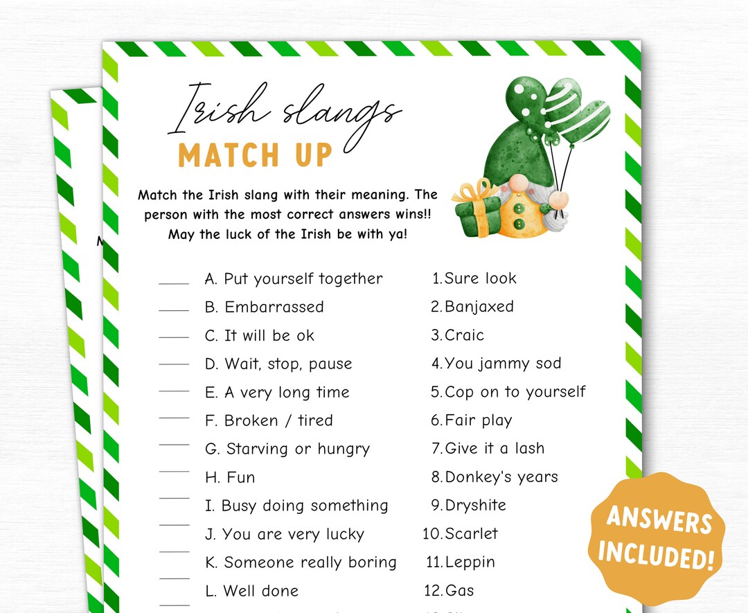 St. Patrick's Day Irish Slangs Game Printable - Etsy