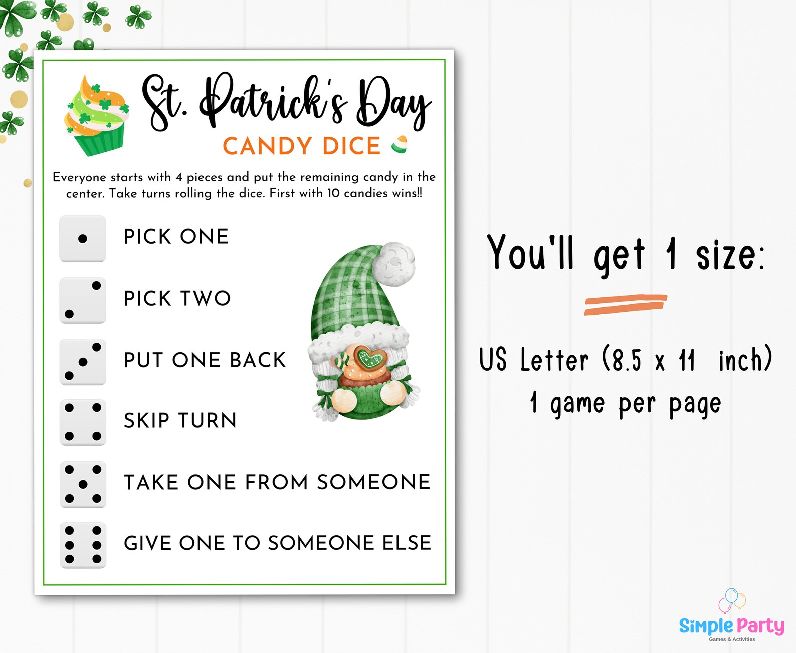 St. Patrick's Day Candy Dice Game Printable Patrick's | Etsy