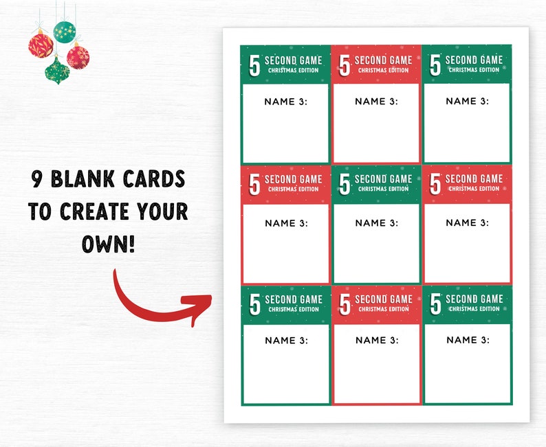 Christmas 5 Second Game Printable, Party Game, Printable Christmas ...