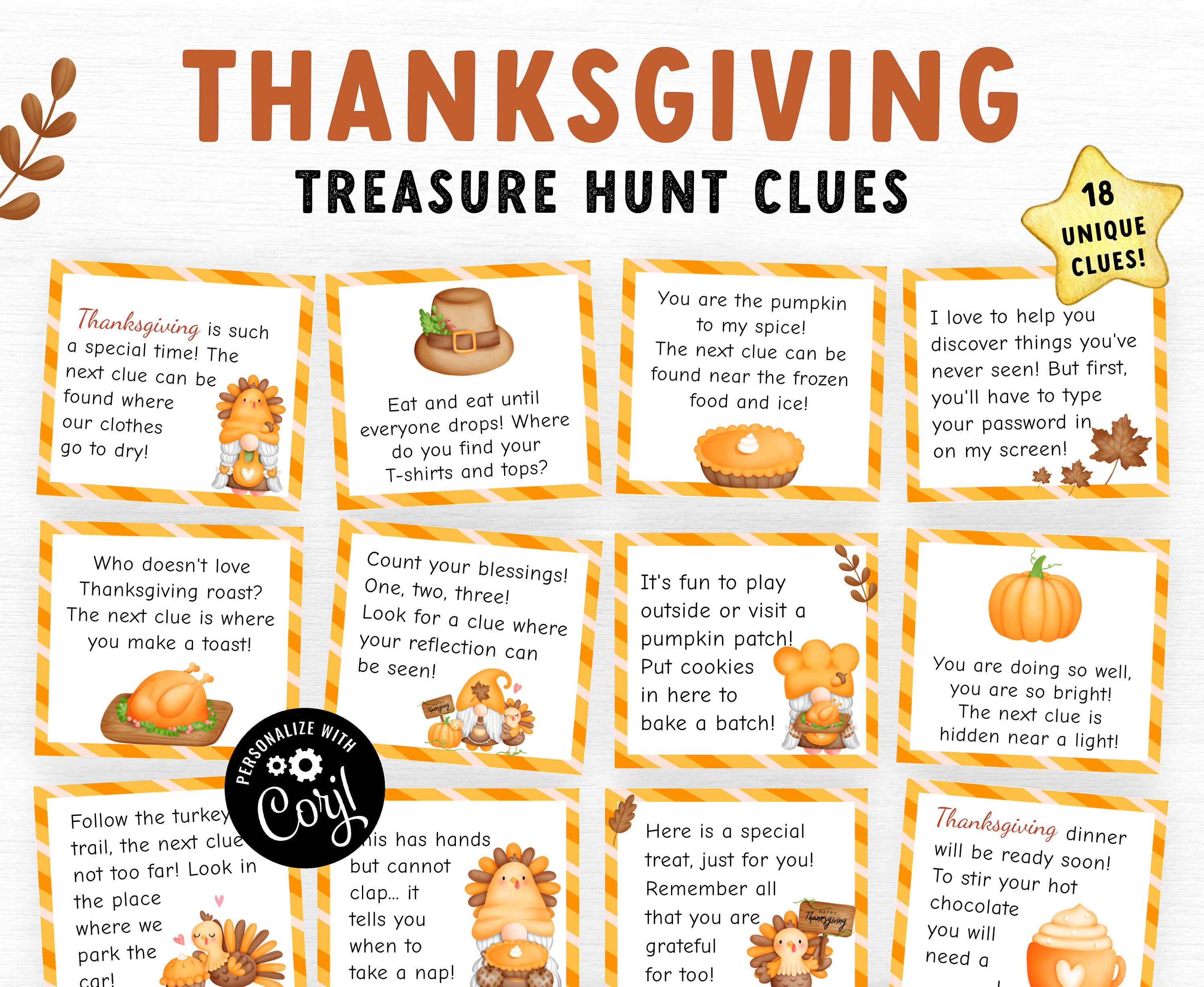 Editable Thanksgiving Treasure Hunt for Kids, Treasure Hunt Clues ...