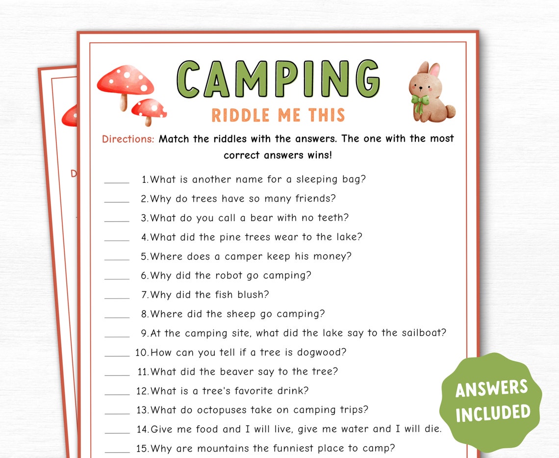 Camping Riddle Me This Printable Game, Family Camping Game Printable ...