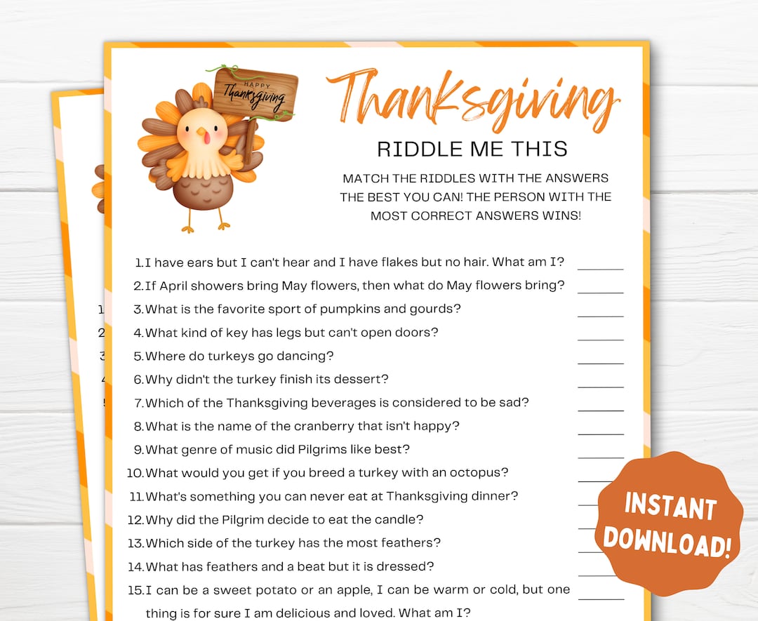 Thanksgiving Riddle Me This Game Printable Autumn Party Game - Etsy