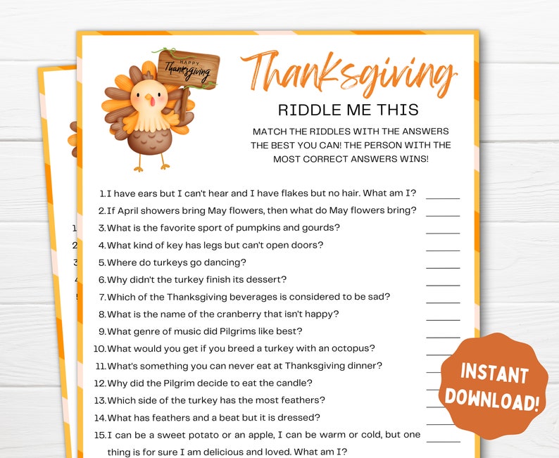 Thanksgiving Riddle Me This Game Printable Autumn Party Game - Etsy