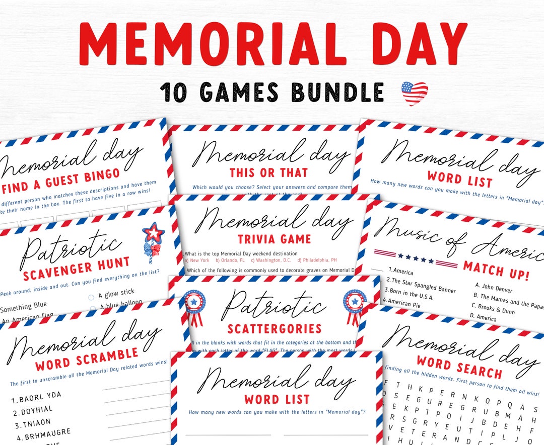 10 Memorial Day Games Bundle, Memorial Day Games for Kids and Adults ...