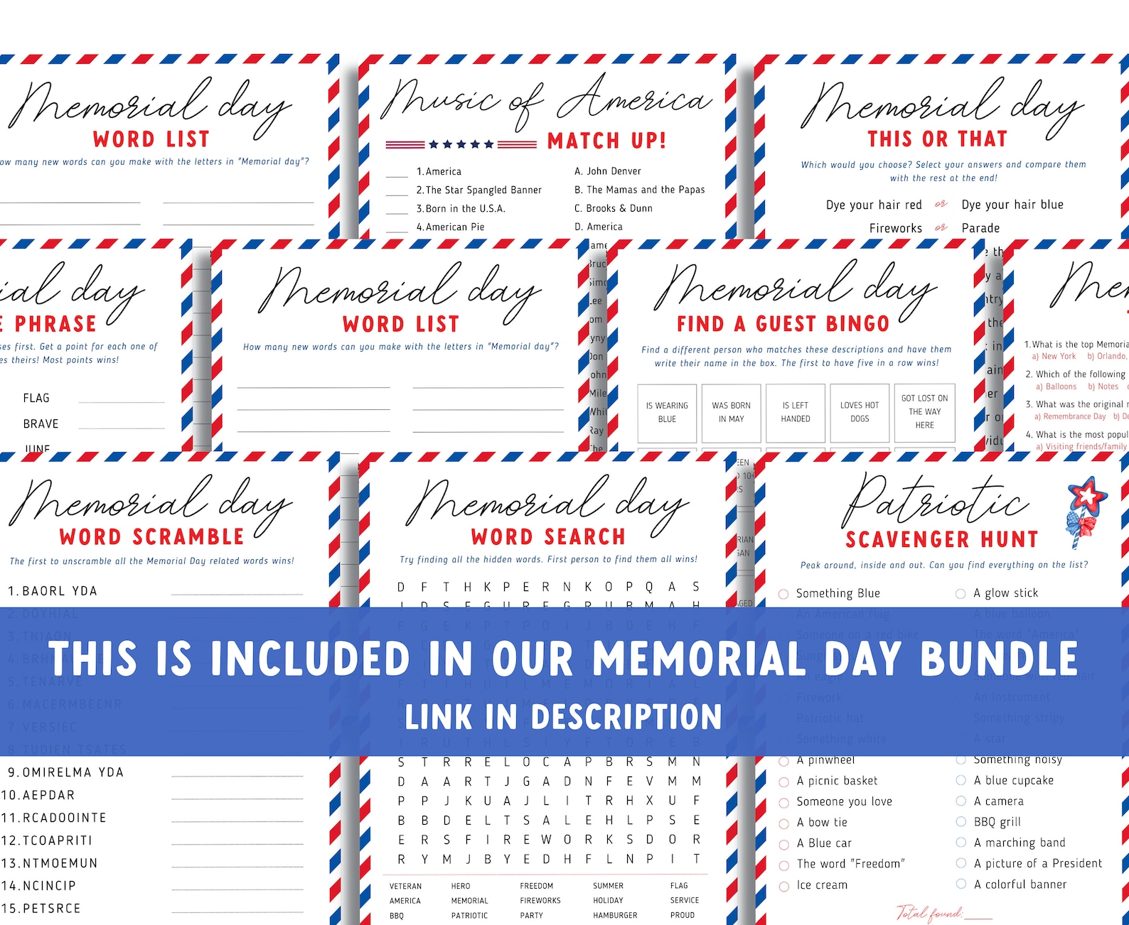 Printable Memorial Day Scavenger Hunt Game, Memorial Day Game for Kids ...