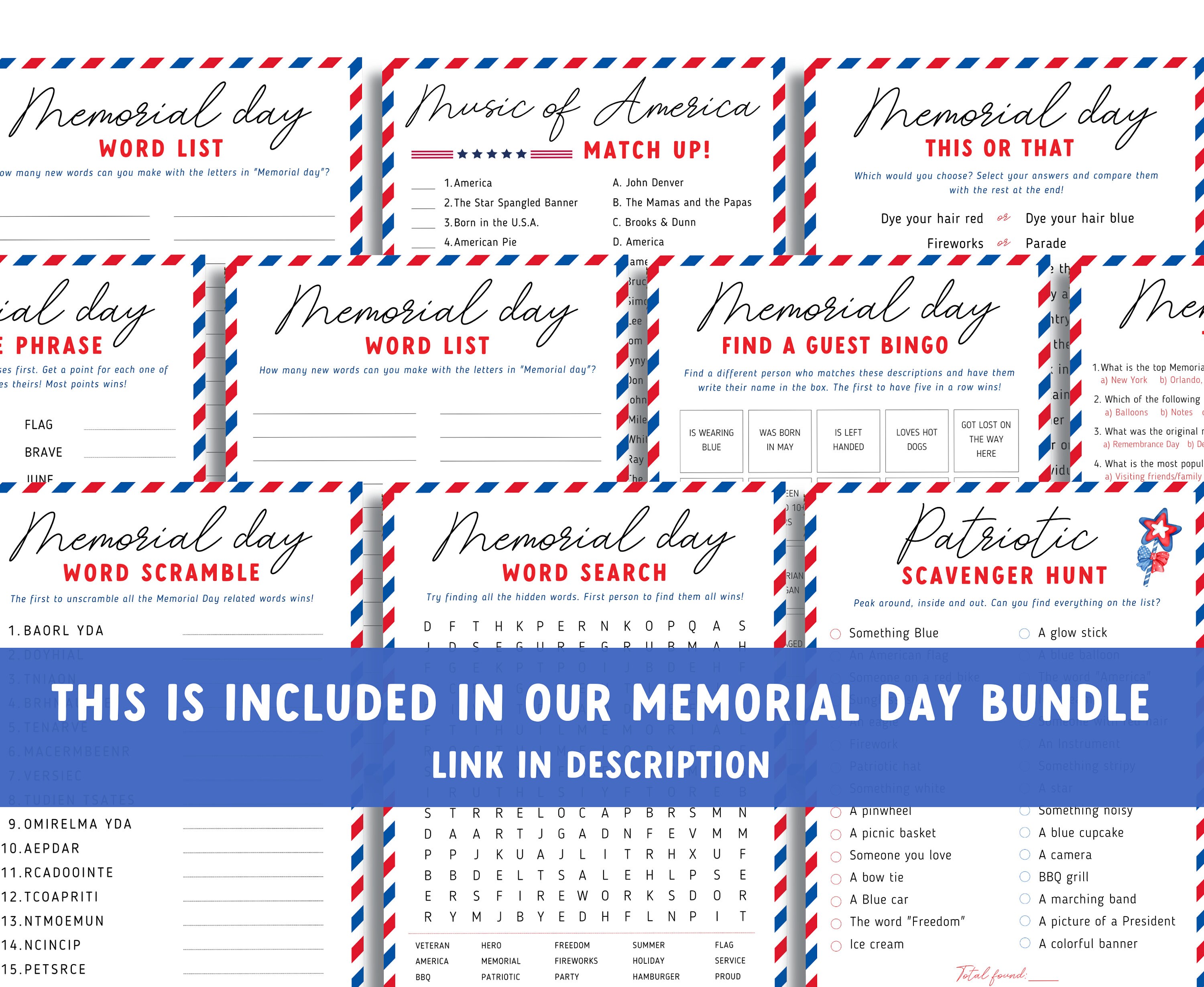 Printable Memorial Day Scavenger Hunt Game, Memorial Day Game for Kids ...