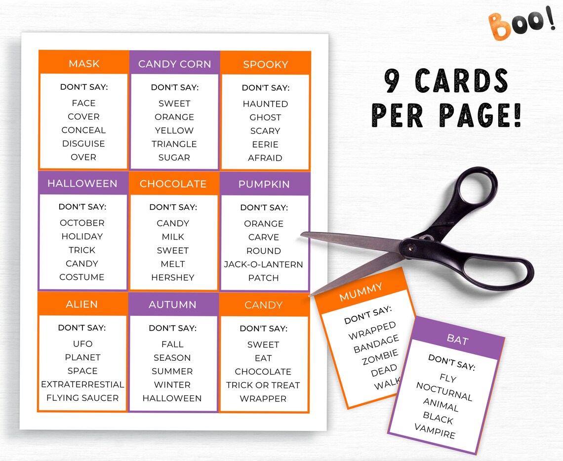 Halloween Taboo Game, Family Party Game, Printable Halloween Family ...