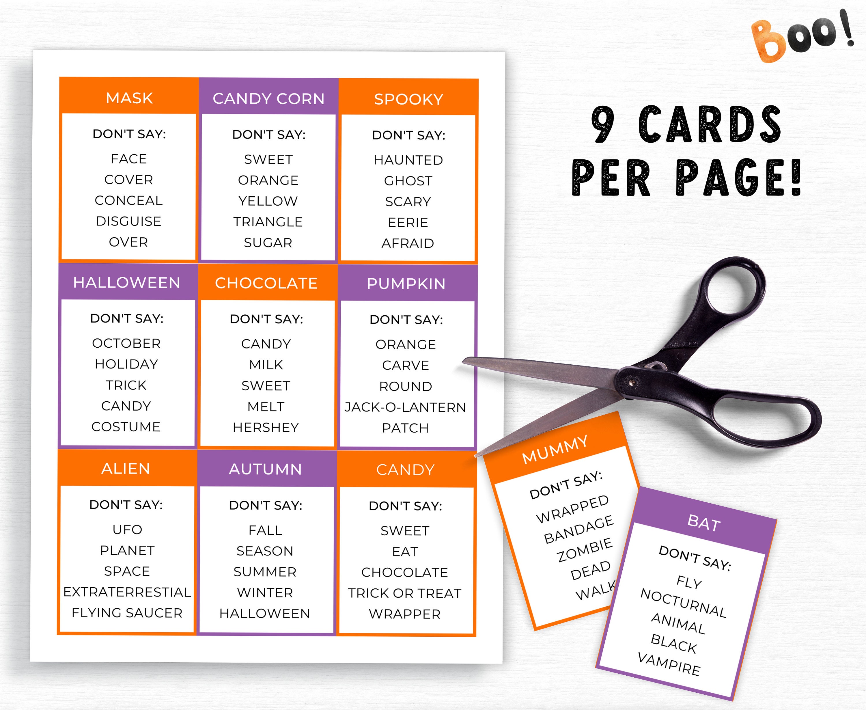 Halloween Taboo Game, Family Party Game, Printable Halloween Family ...