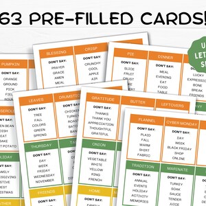 Thanksgiving Taboo Game Cards Party Game Printable - Etsy