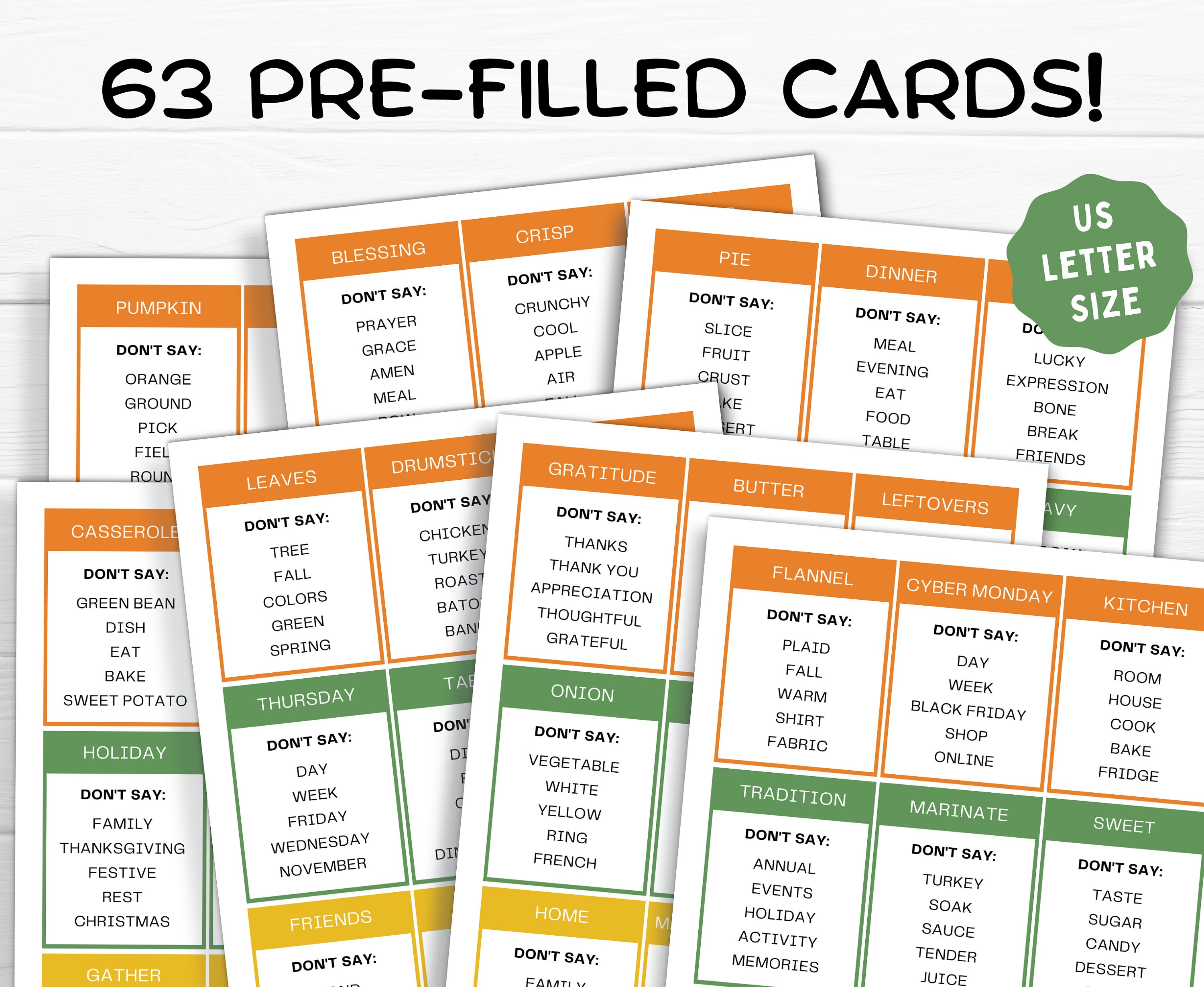 Thanksgiving Taboo Game Cards Party Game Printable - Etsy