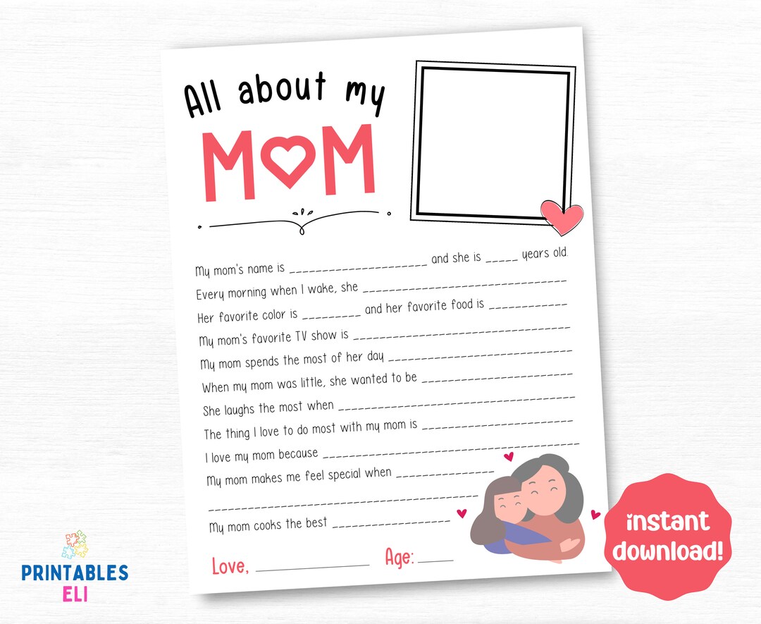 All About My Mom Printable, Mother's Day Gift Idea, Mom Questionnaire ...