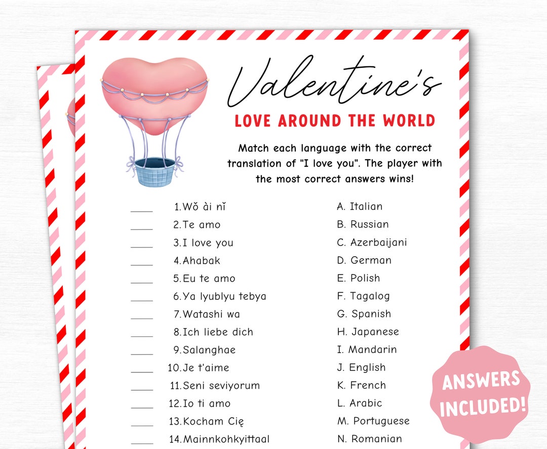 Valentines Day Love Around the World Printable Game, Printable ...