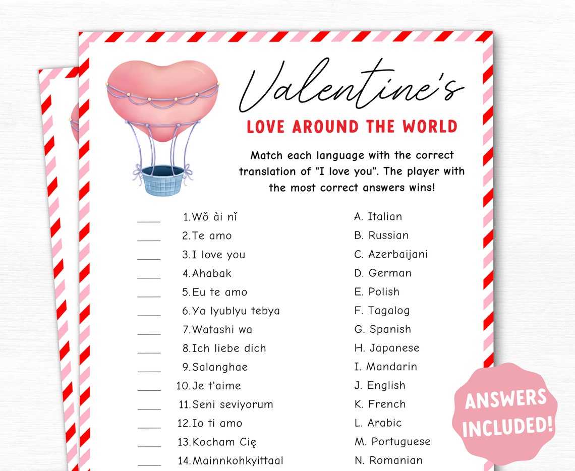 Valentines Day Love Around the World Printable Game, Printable ...