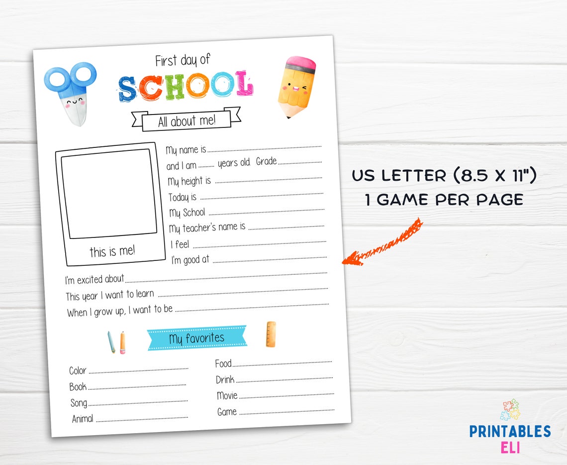 First Day of School Printable, Back to School Questionnaire Template ...