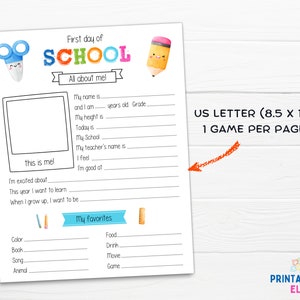 First Day of School Printable, Back to School Questionnaire Template ...