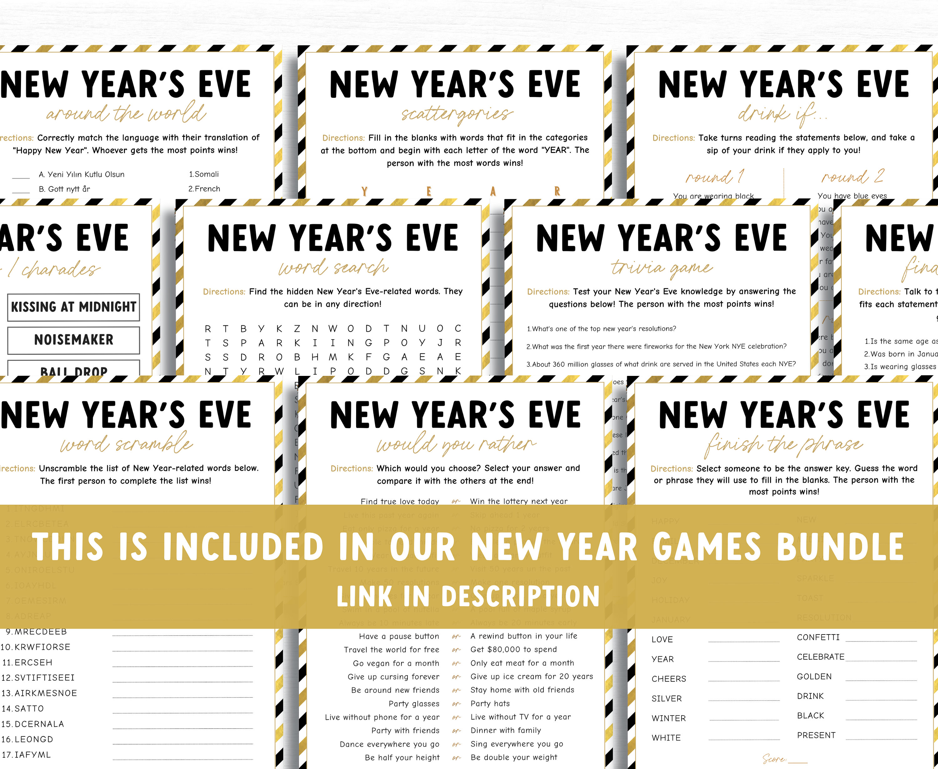 New Years Eve Scattergories Game, New Year Games Printable, New Years ...