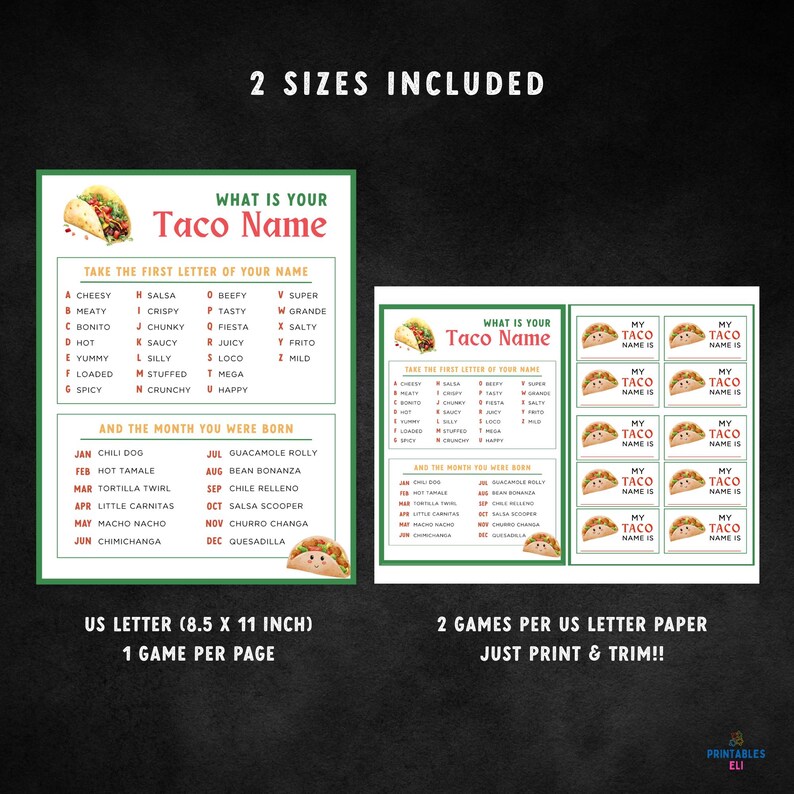 Whats Your Taco Name Printable Party Game, Cinco De Mayo Family Game ...