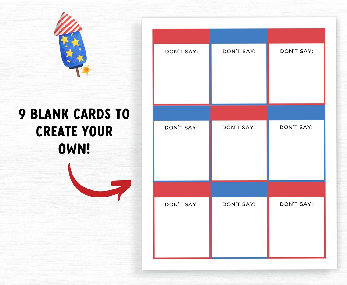 Fourth of July Taboo Game, Printable Patriotic Party Game, Family Game ...