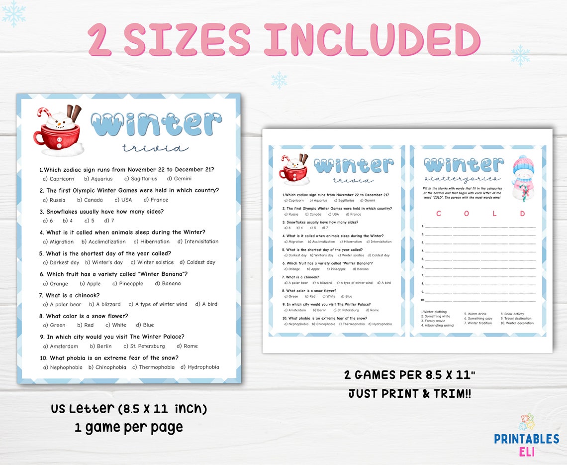 10 Winter Games Bundle Printable, Printable Winter Game for Kids and ...