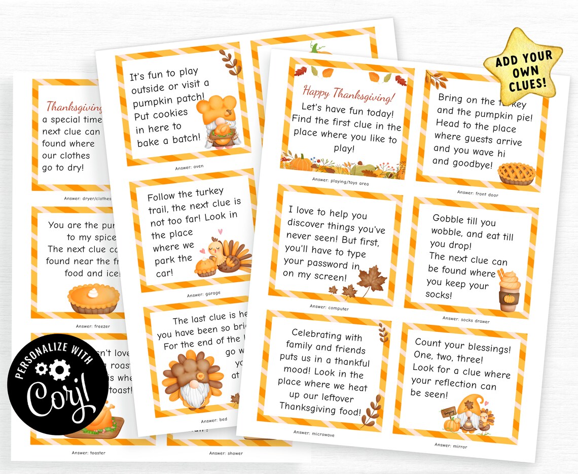 Editable Thanksgiving Treasure Hunt for Kids, Treasure Hunt Clues ...