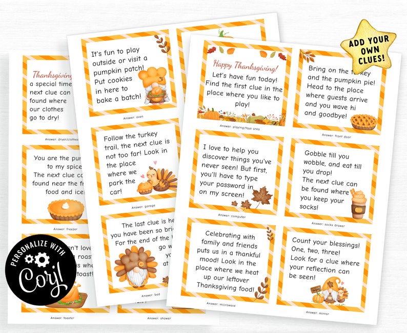 Editable Thanksgiving Treasure Hunt for Kids, Treasure Hunt Clues ...