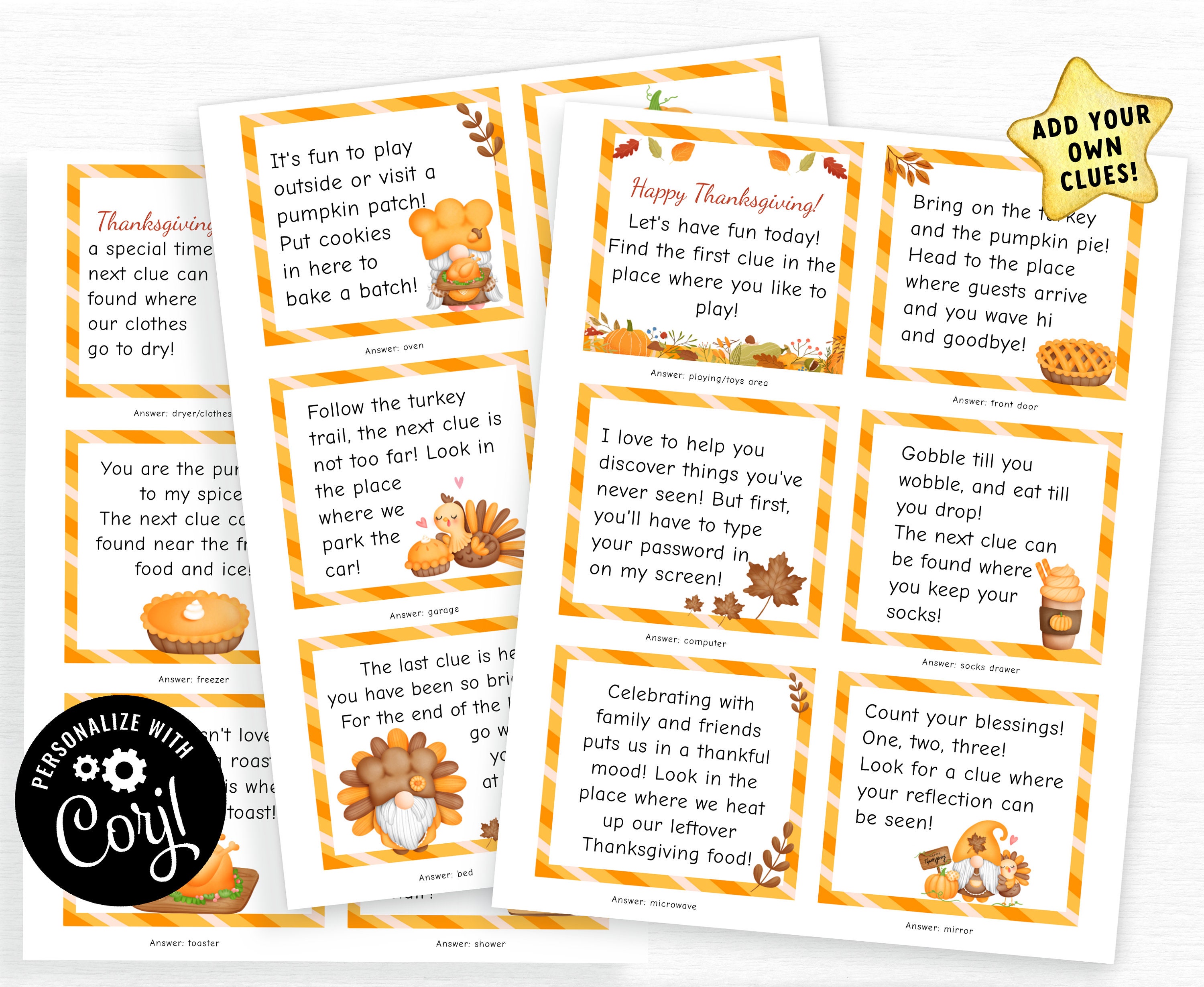 Editable Thanksgiving Treasure Hunt for Kids, Treasure Hunt Clues ...