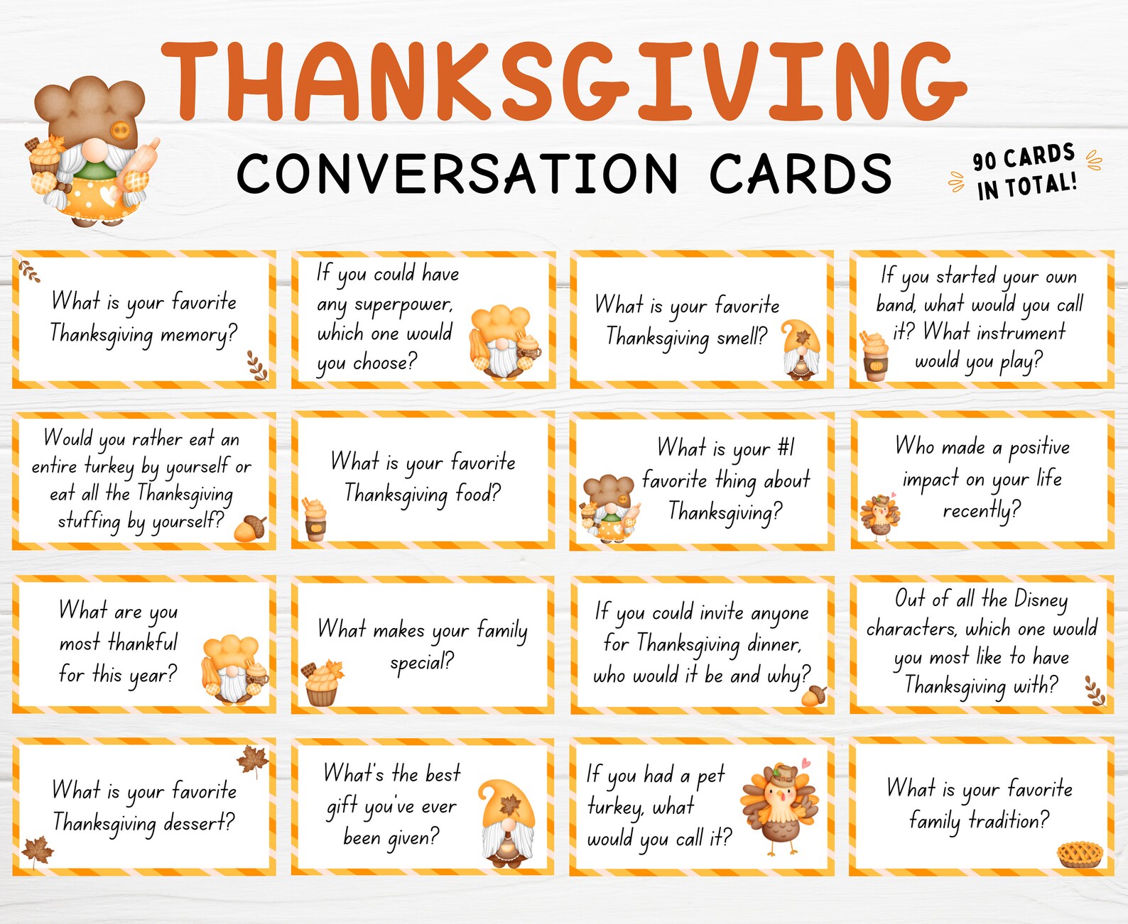 90 Thanksgiving Conversation Cards Family Friendly - Etsy