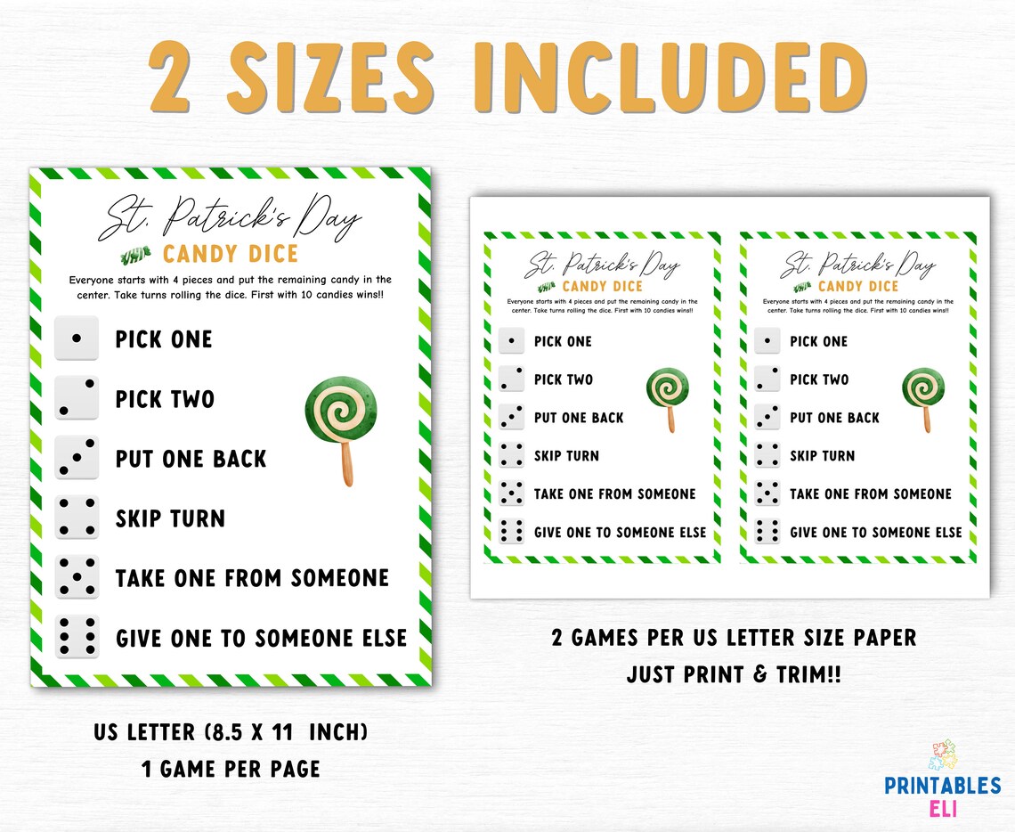 St. Patrick's Day Candy Dice Game Printable Patrick's - Etsy