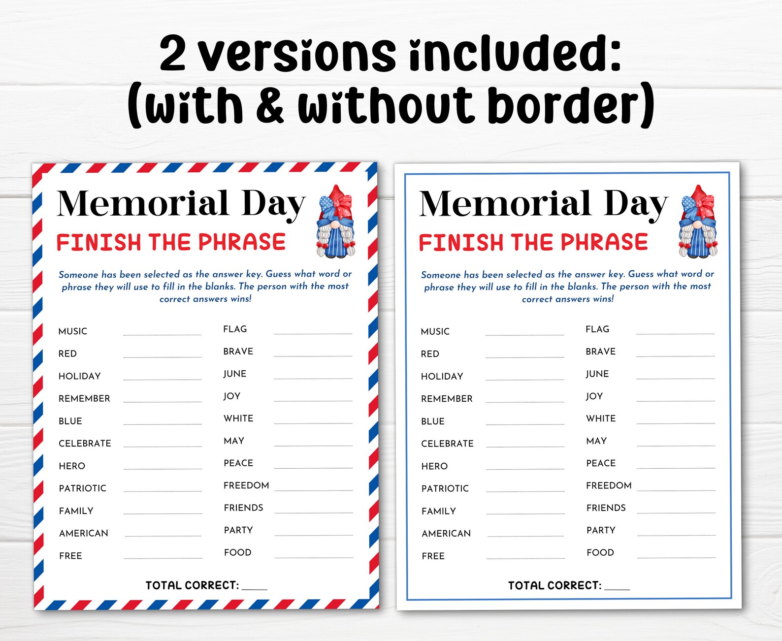 Printable Memorial Day Finish the Phrase Game, Memorial Day Game for ...