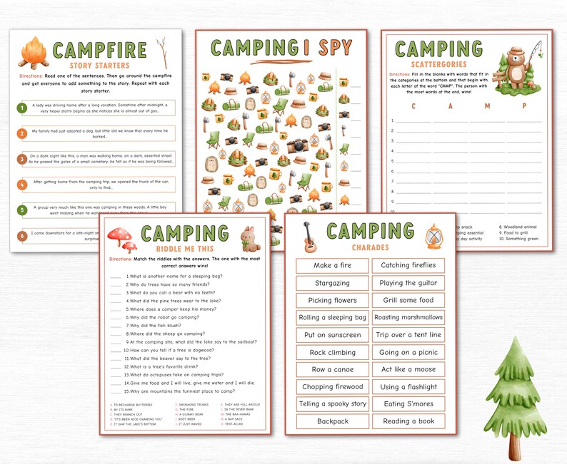 Camping Games Printable Bundle, Printable Camping Game for Kids and ...