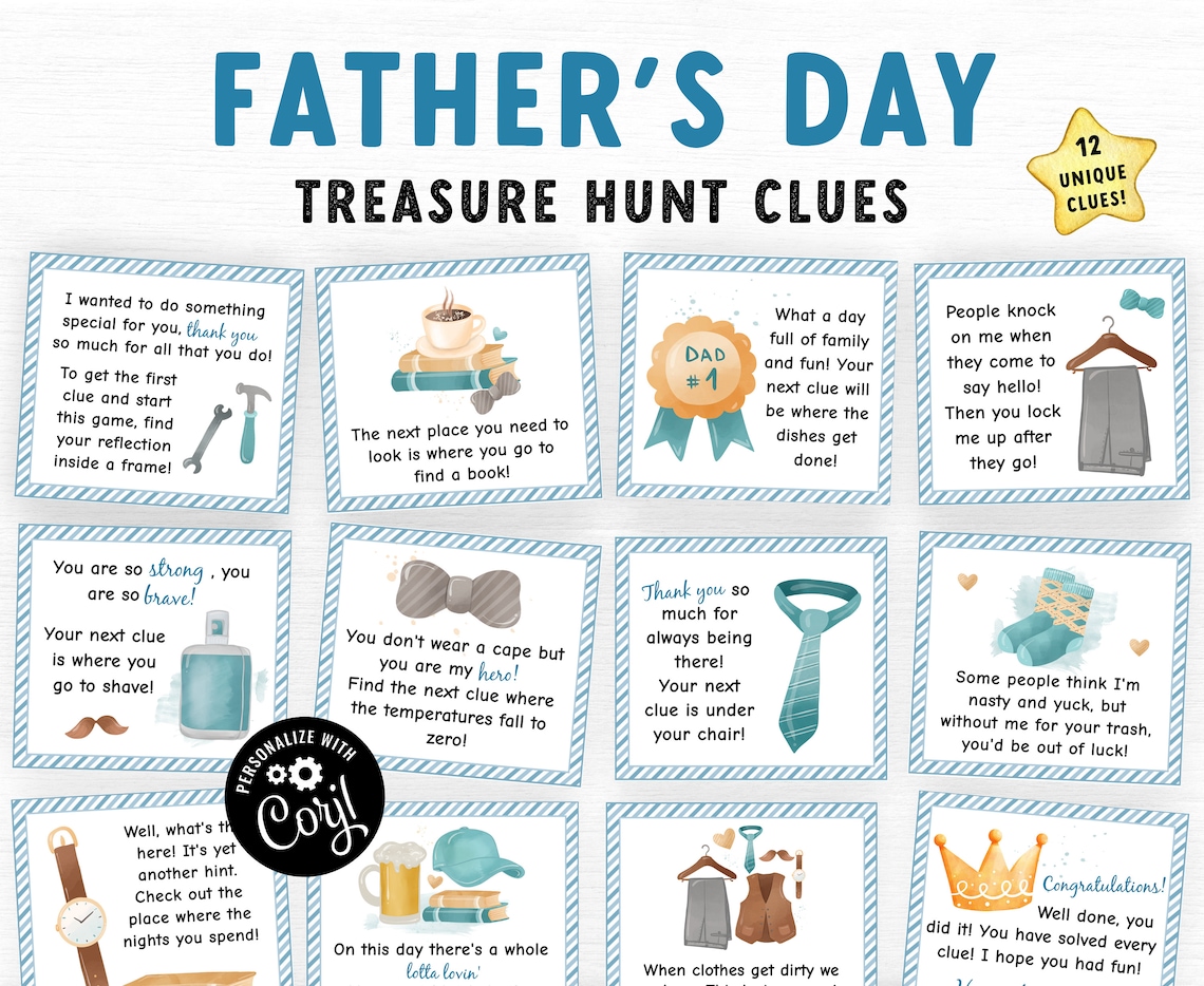 Father's Day Treasure Hunt Clues Scavenger Hunt for Kids - Etsy