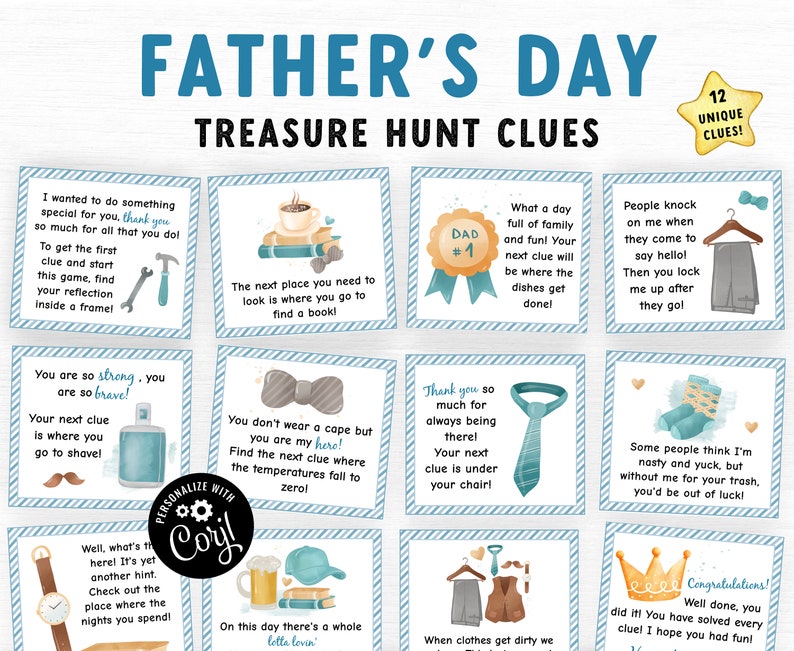 Father's Day Treasure Hunt Clues Scavenger Hunt for Kids - Etsy