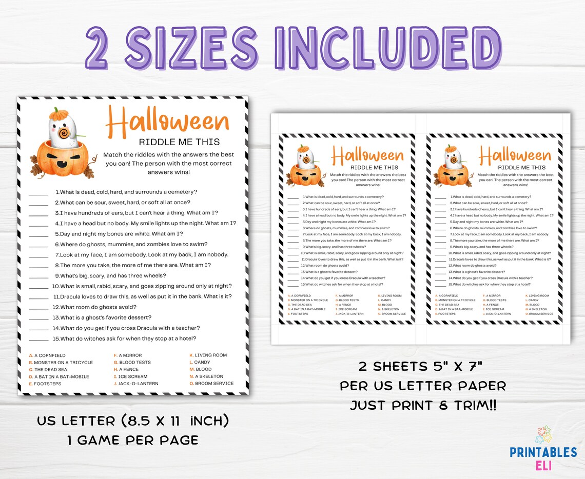 Halloween Riddle Me This Game Printable Halloween Party Game - Etsy