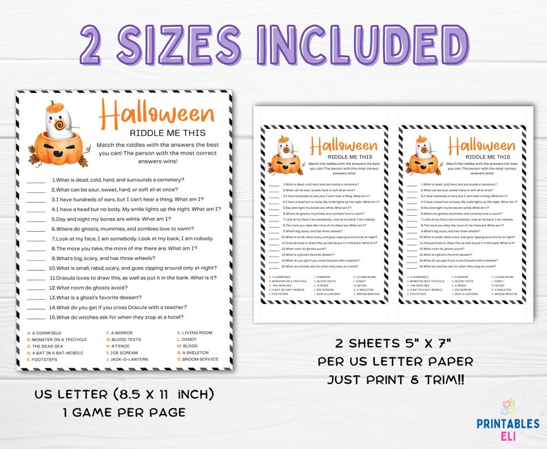 Halloween Riddle Me This Game Printable Halloween Party Game - Etsy