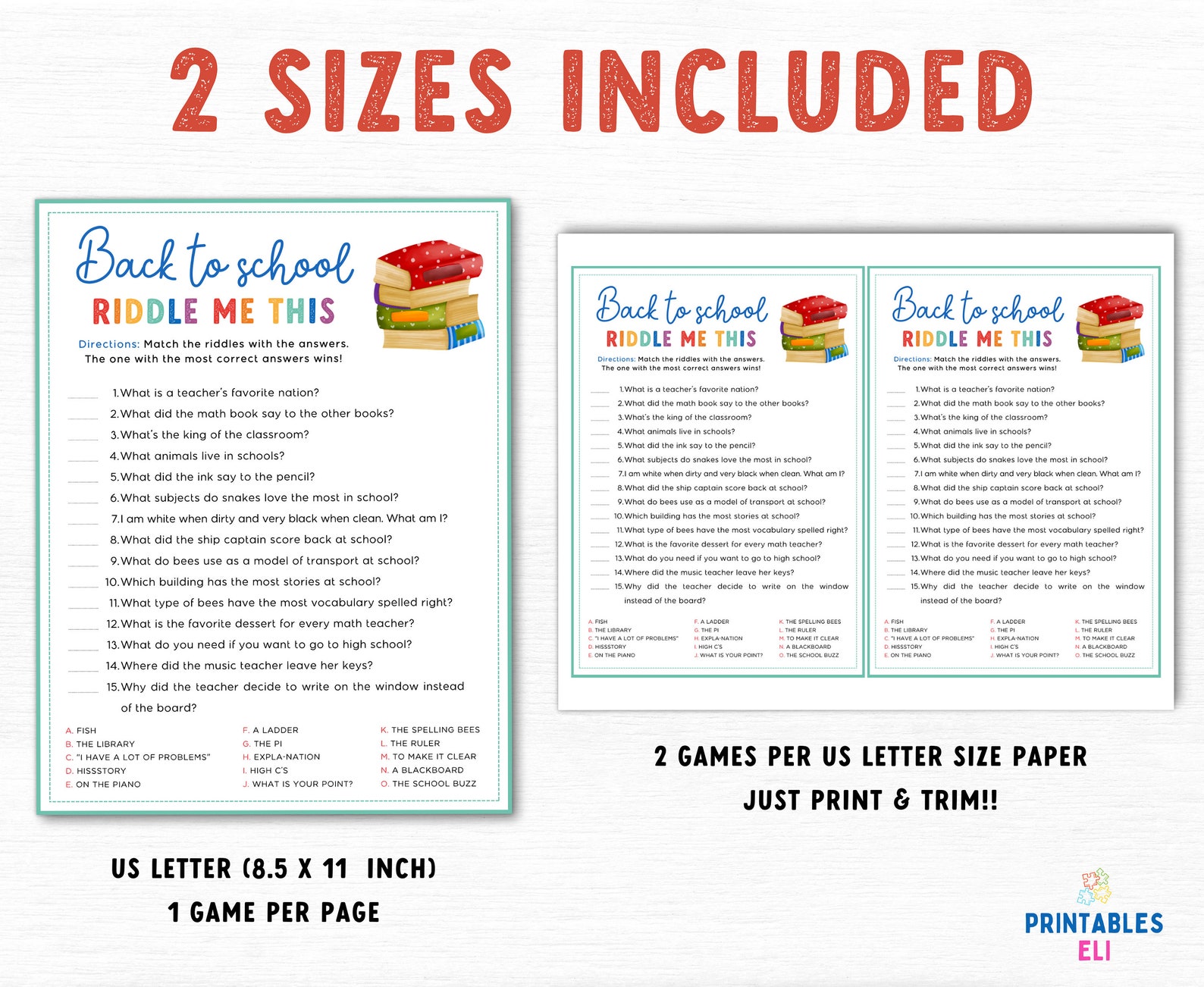 Back to School Riddle Me This Printable Game, Printable Back to School ...