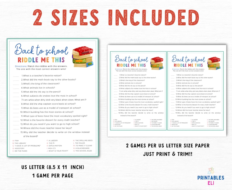 Back to School Riddle Me This Printable Game, Printable Back to School ...