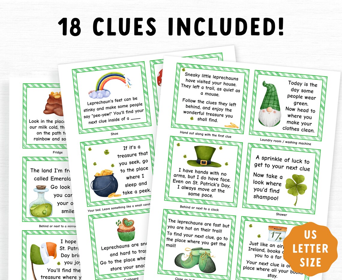 St. Patrick's Day Treasure Hunt, Patrick's Day Scavenger Hunt for Kids ...
