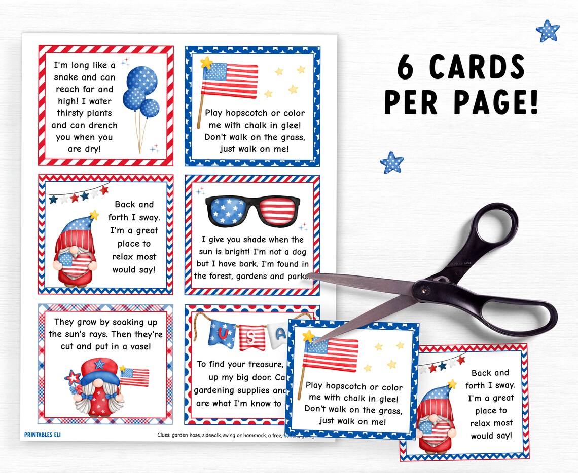Outdoor Fourth of July Treasure Hunt Clues, Patriotic Scavenger Hunt ...