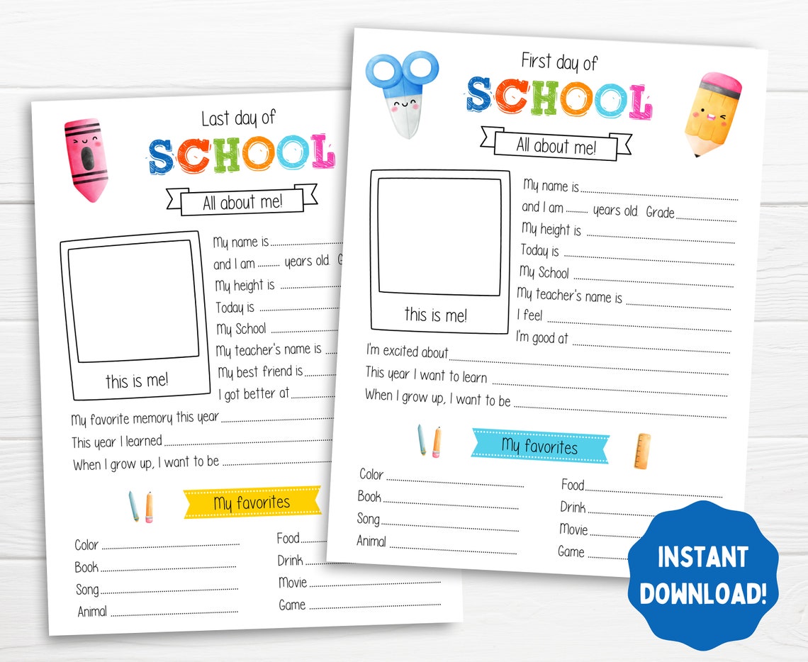 First and Last Day of School Printable, Back to School Questionnaire ...