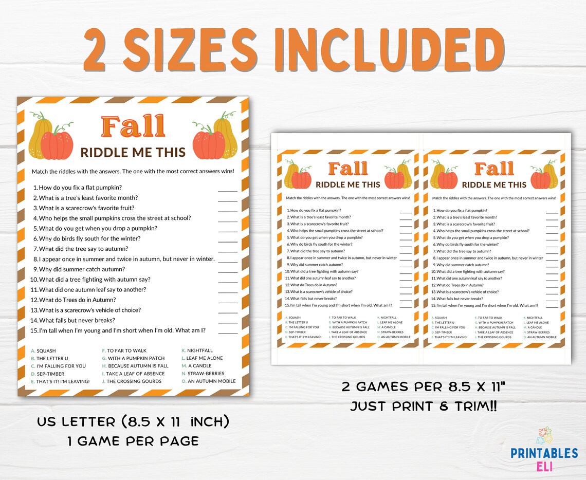 Autumn Riddle Me This Printable Game Family Fall Game - Etsy