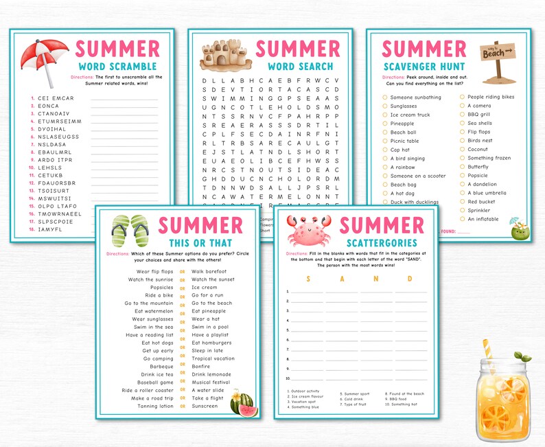 Summer Game Bundle, Printable Summer Game for Kids and Adults ...