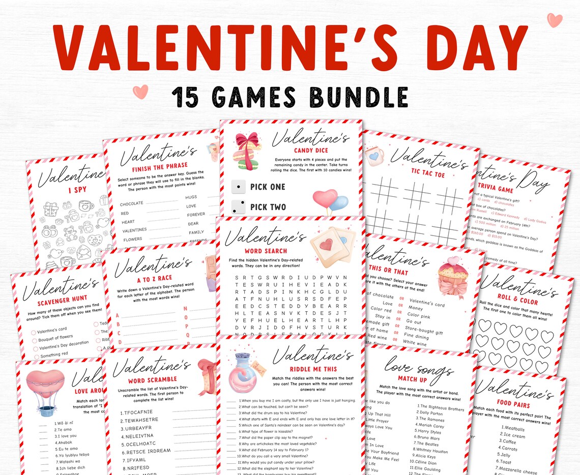 15 Valentines Day Games Printable Bundle, Valentines Party Game ...