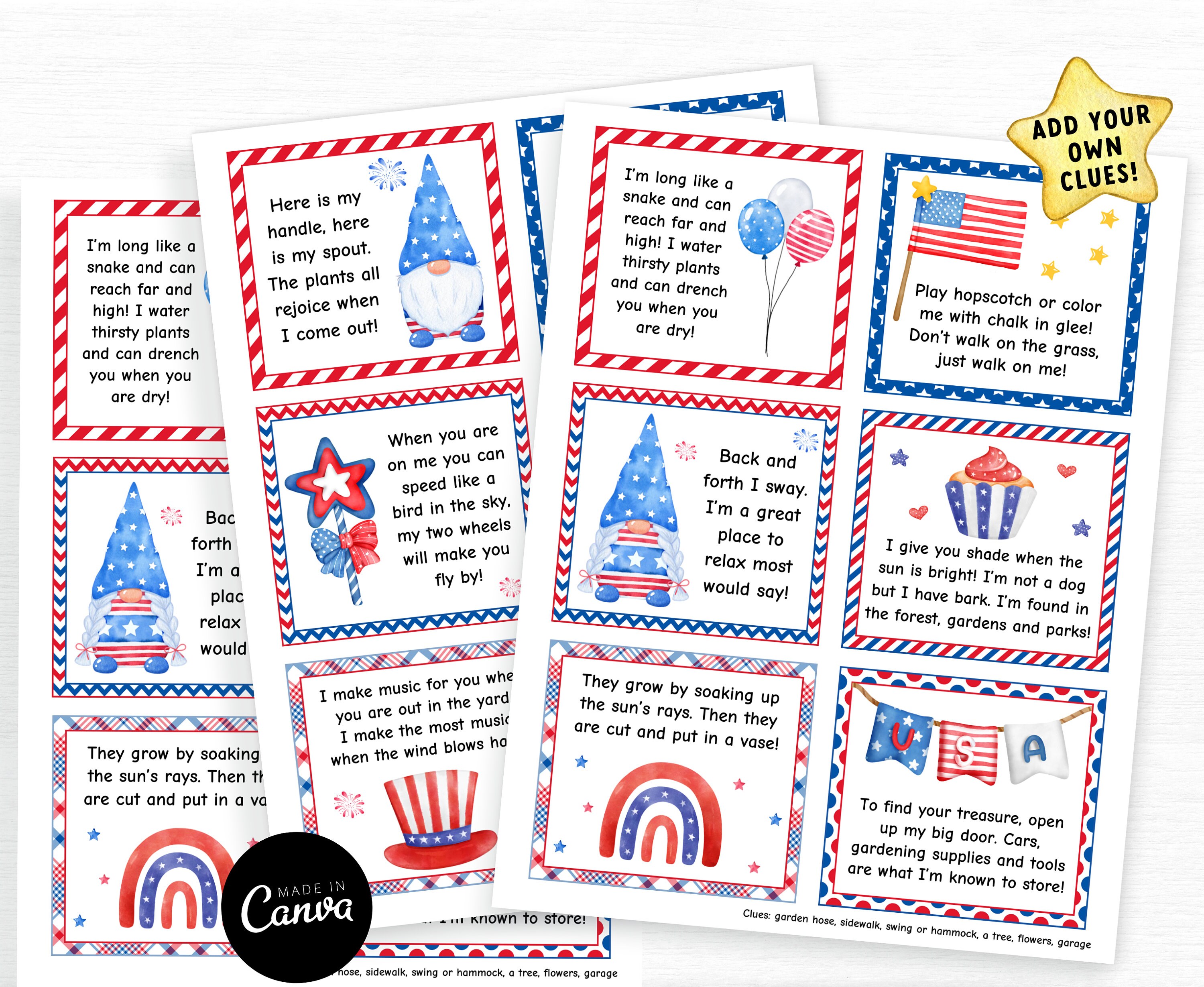 Outdoor Fourth of July Treasure Hunt Clues, Patriotic Scavenger Hunt ...