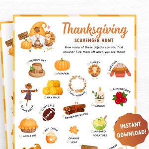 Thanksgiving Scavenger Hunt, Printable Autumn, Game for Kids ...