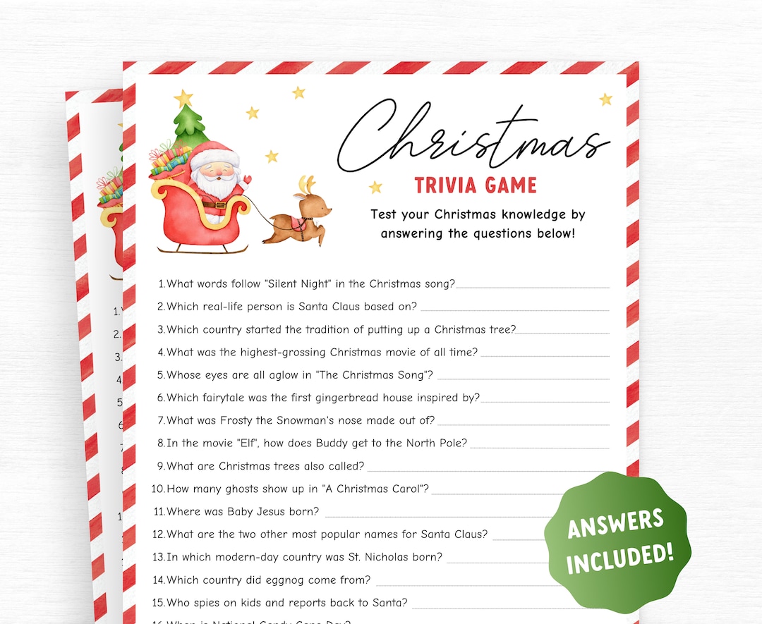 Christmas Trivia Game Adults, Printable Christmas Family Game ...