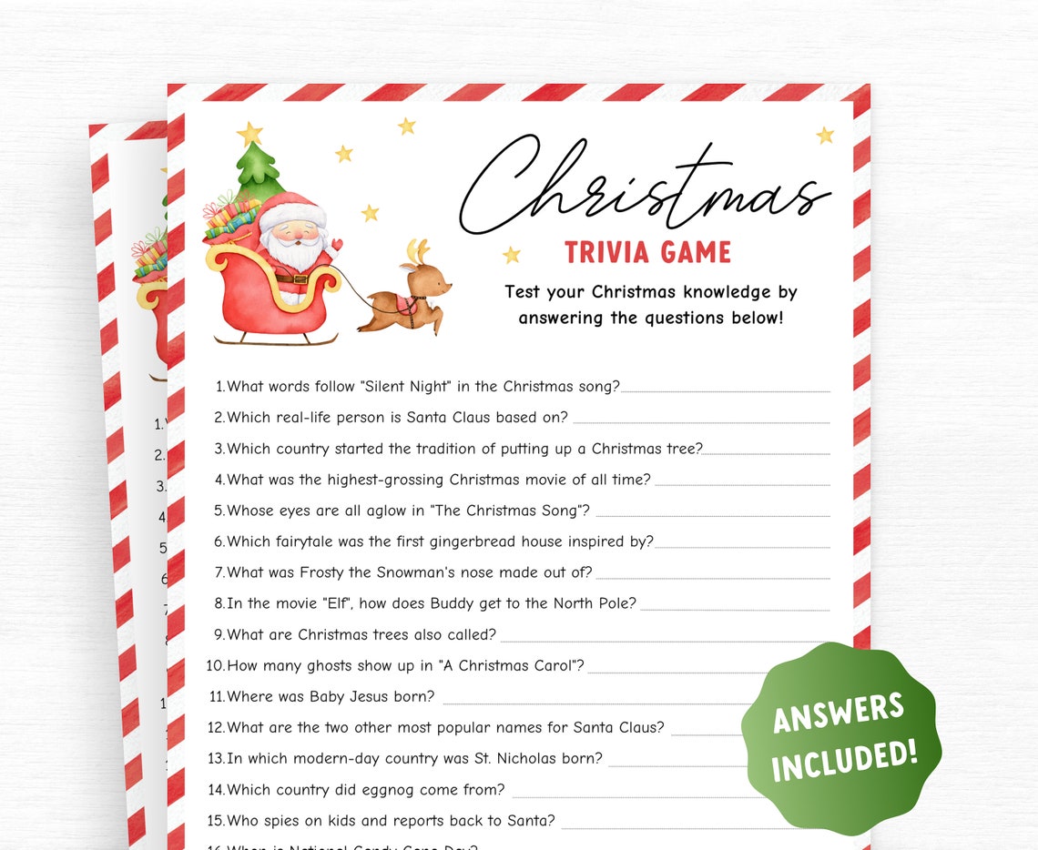 Christmas Trivia Game Adults, Printable Christmas Family Game ...
